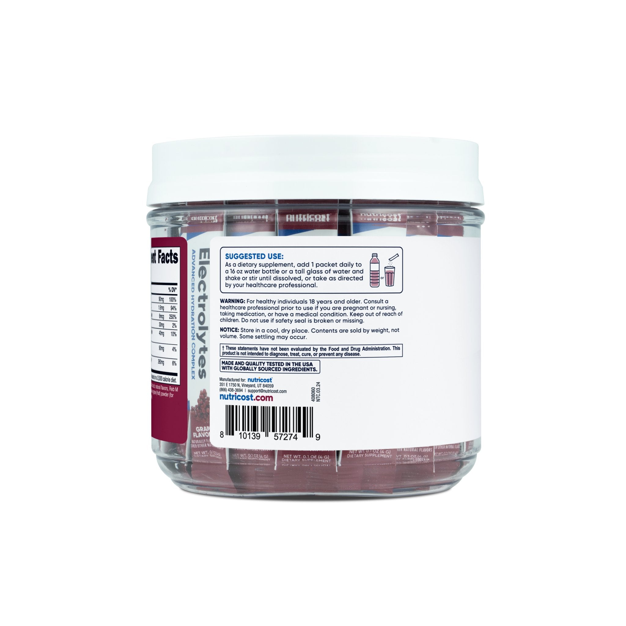 Nutricost Electrolytes Hydration Stick Packs (40 Pack)